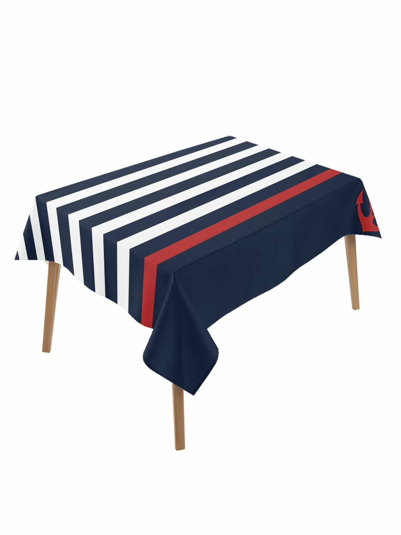 Anchor Navy Blue Table Cloth, Red Nautical White Geometric Stripes ...