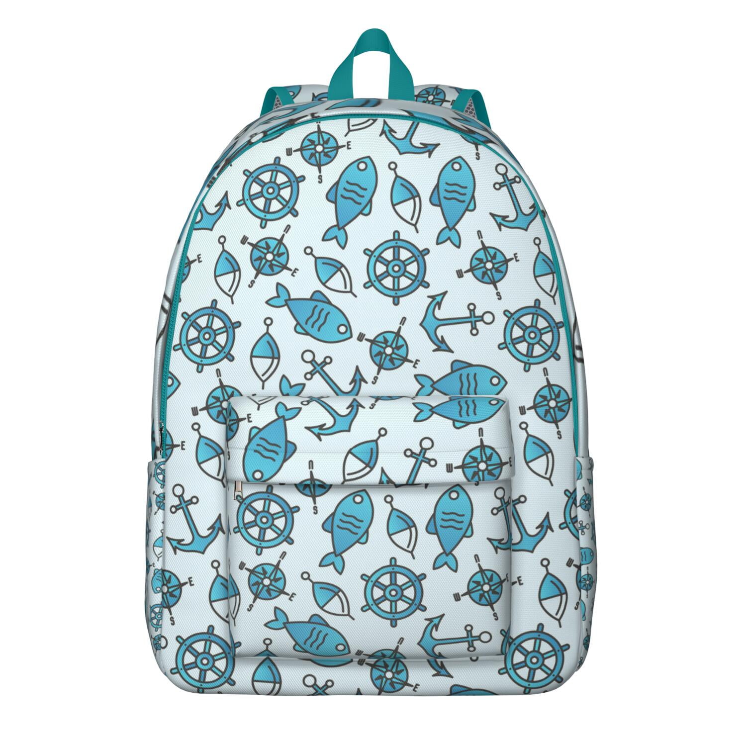 Anchor & Ocean Wave Backpack for Teens and Travelers, Waterproof Nautical Laptop Bag with ...