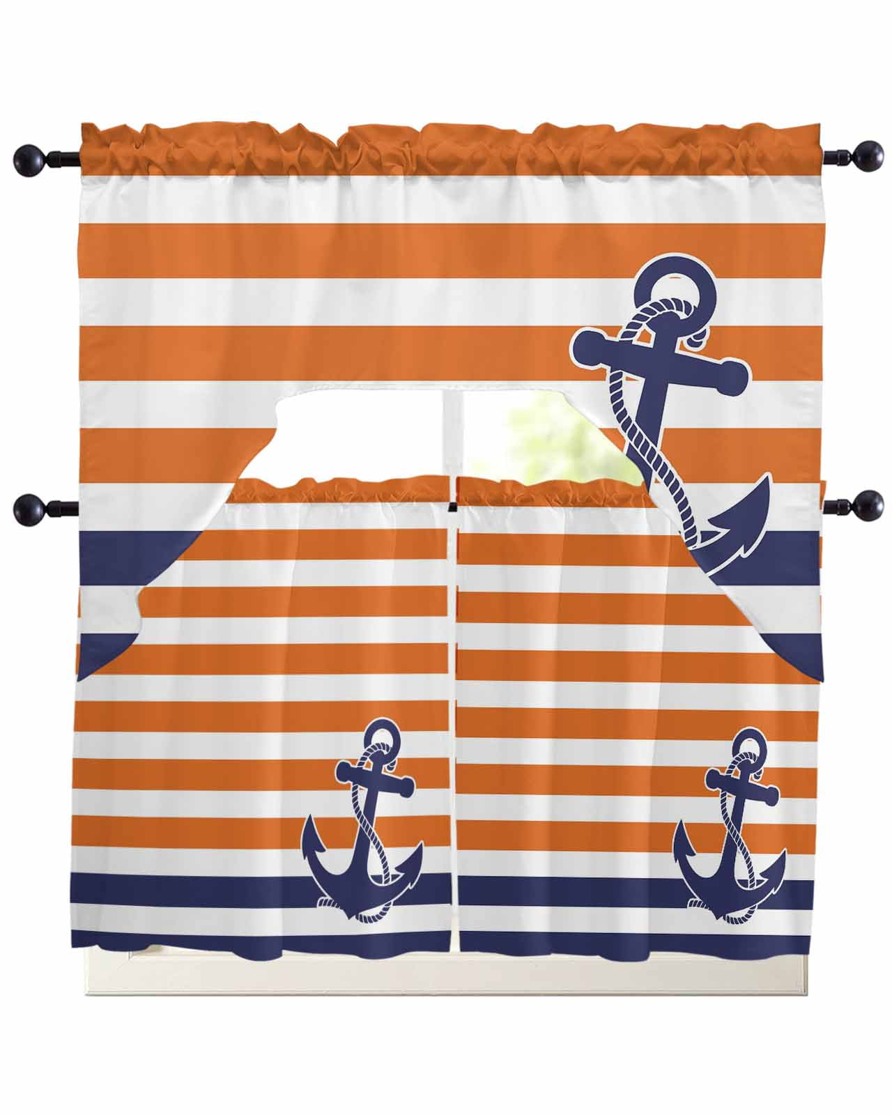 Anchor Orange Swag Kitchen Curtains Sets for Windows 24 Inch Length ...