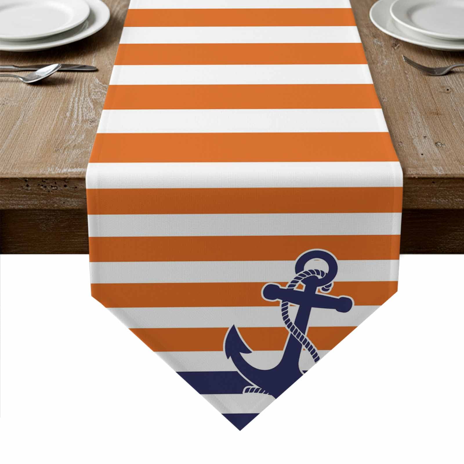 Anchor Orange Table Runner Linen Burlap Table Runner 60 Inches Long ...