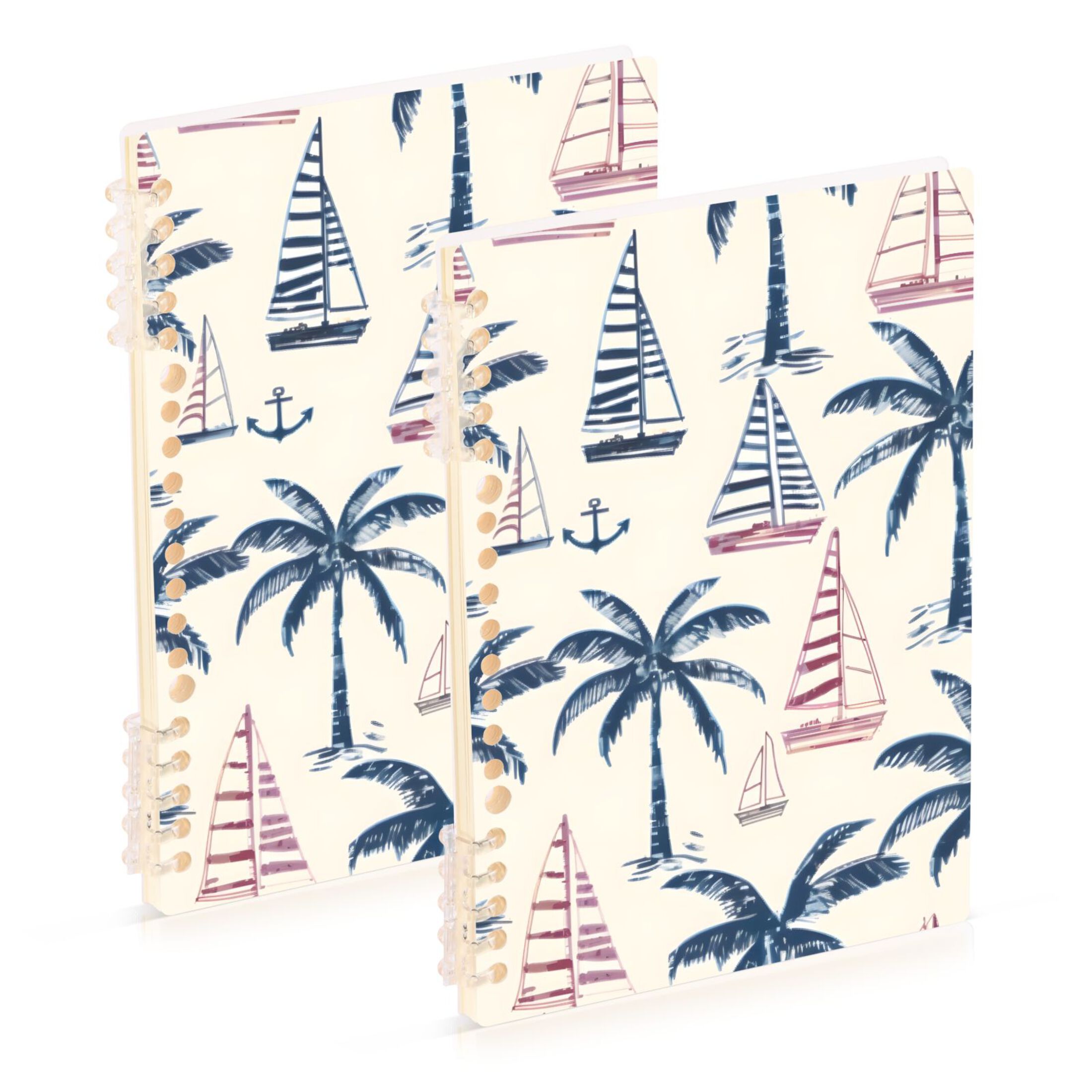 Anchor Palm Tree Ship 2 Pcs Spiral Notebooks 60 Sheets 120 Pages A5 ...