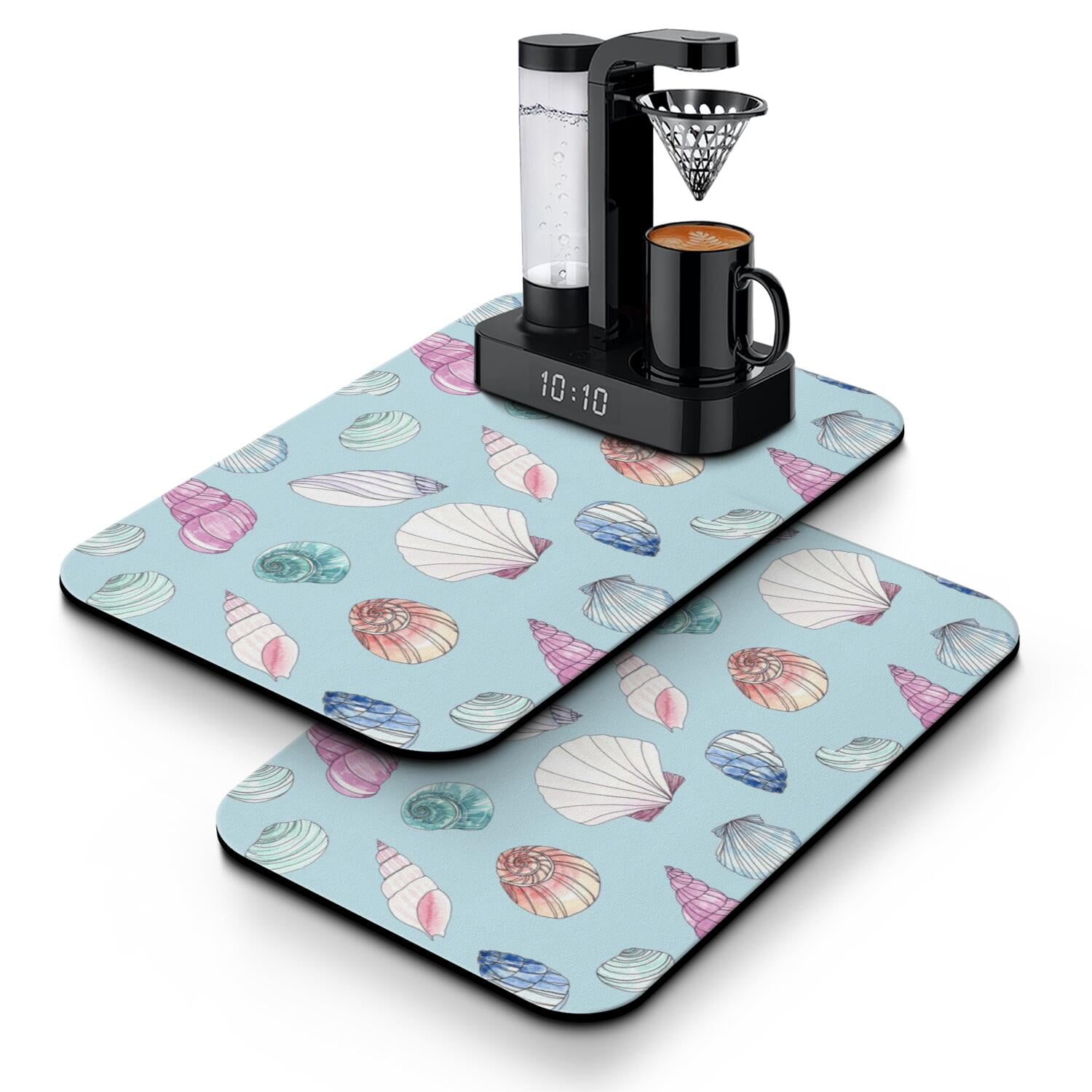 Anchor Pattern Coffee Mat for Counter – Nautical Dish Drying Mat with Lighthouse Boat Marine ...