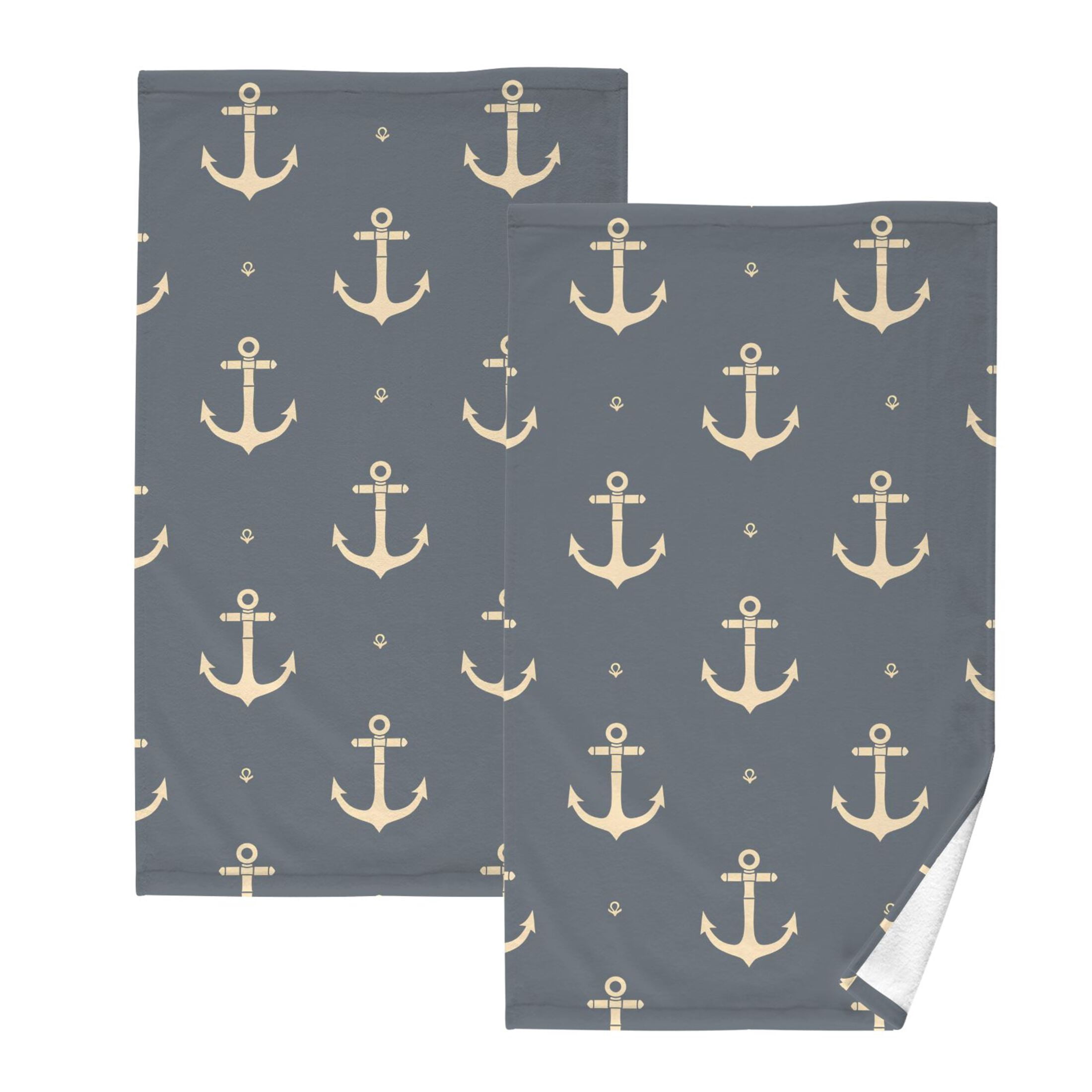 Anchor Pattern Cotton Towel Set Face Hand Towels 2 Pack Soft Absorbent ...
