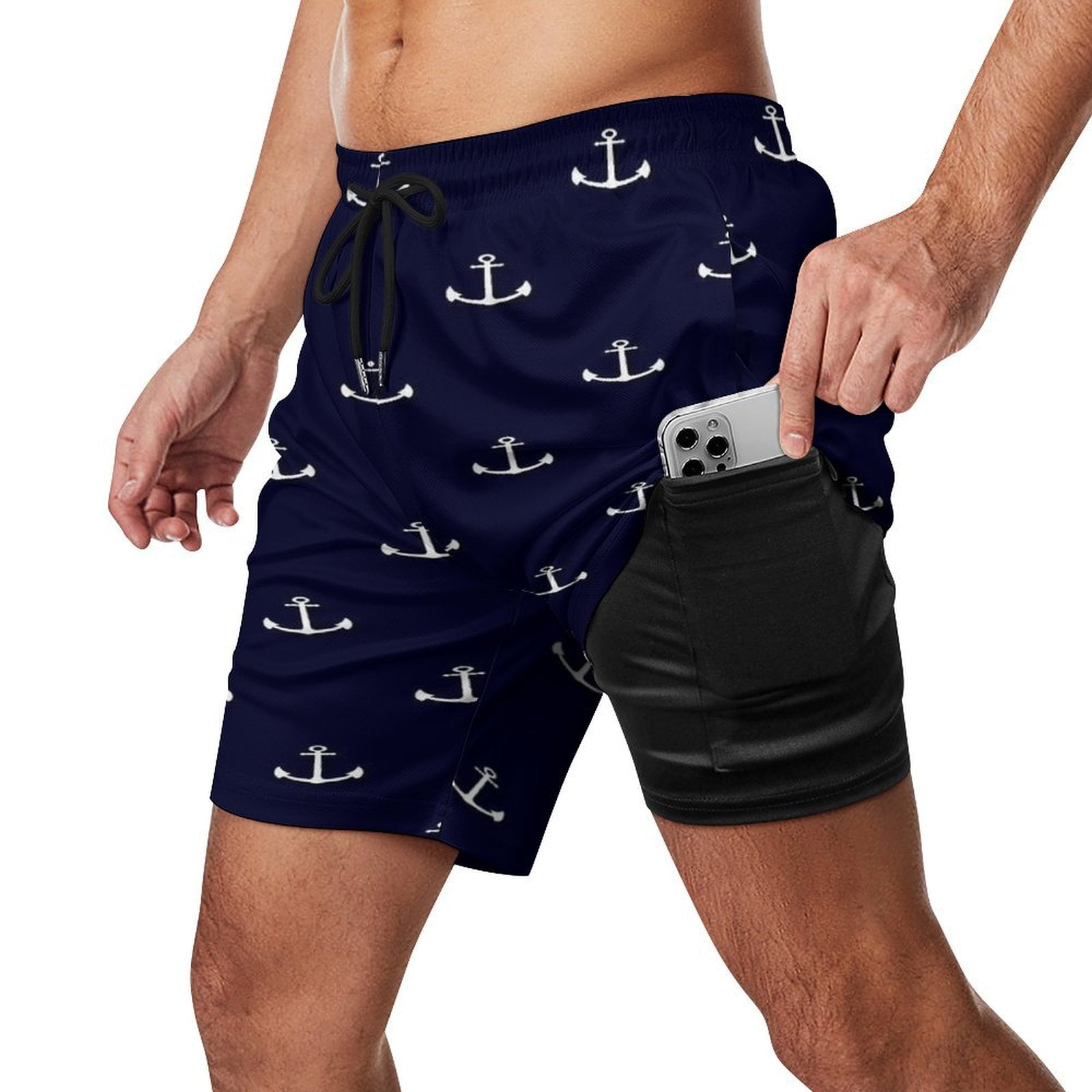 Anchor Pattern Quick Dry Swimming Shorts For Men Swimwear Swimsuit Swim ...