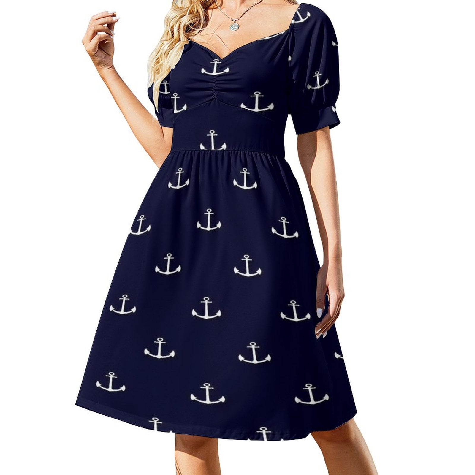 Anchor Pattern Short Sleeve Dress Clothes Women's Summer Dress Elegant ...