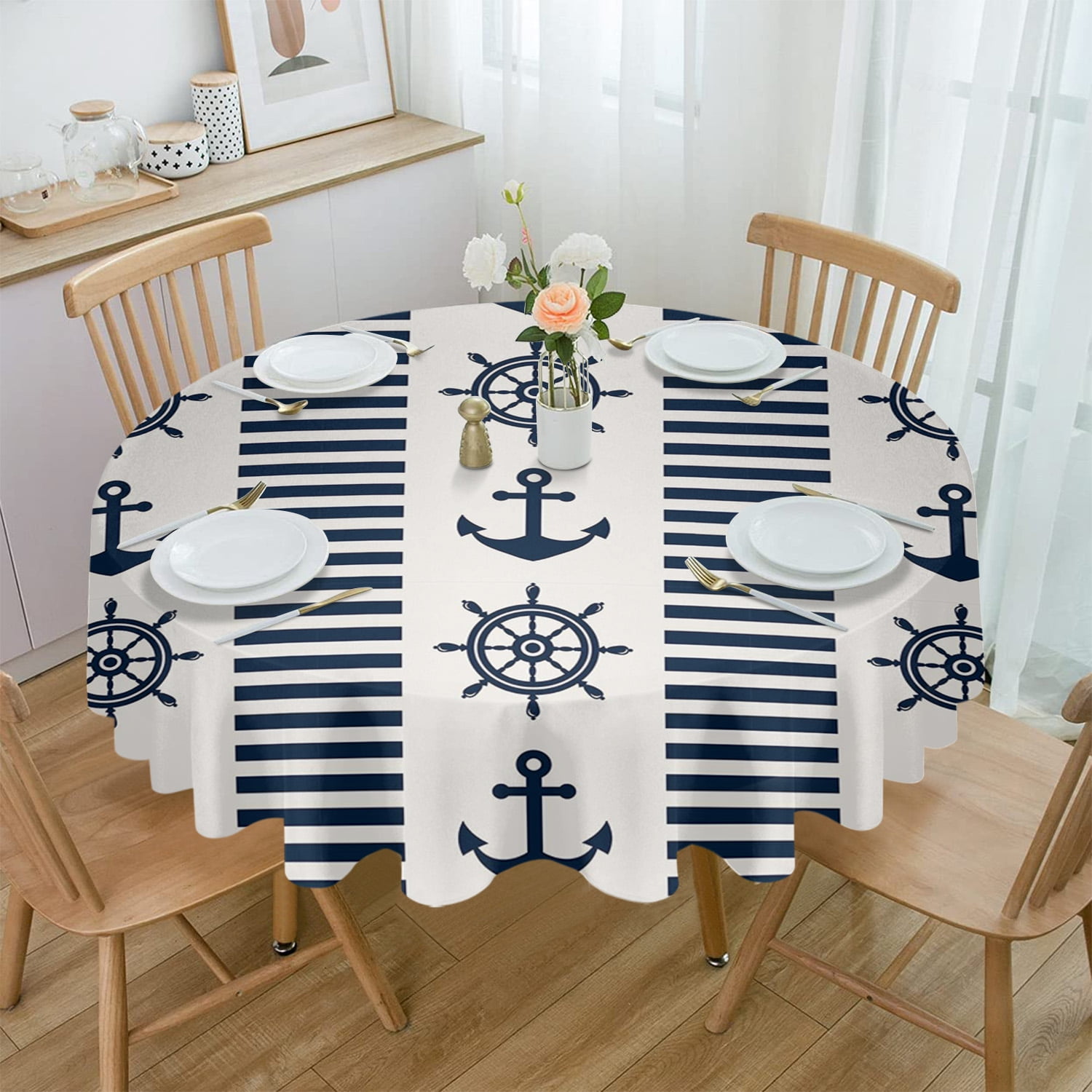 Anchor Pattern Waterproof Tablecloth Tea Table ration Round Table Cover ...