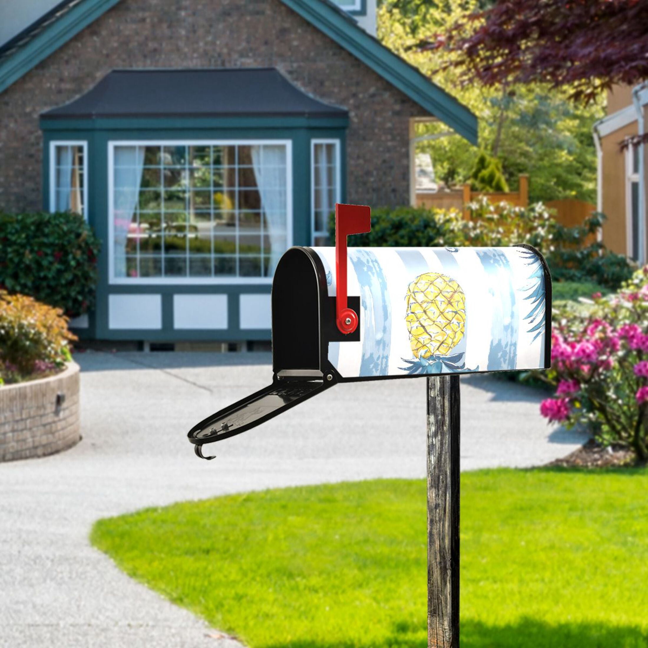 Anchor Pineapple Striped Mailbox Cover Magnetic Standard Size Post Box ...