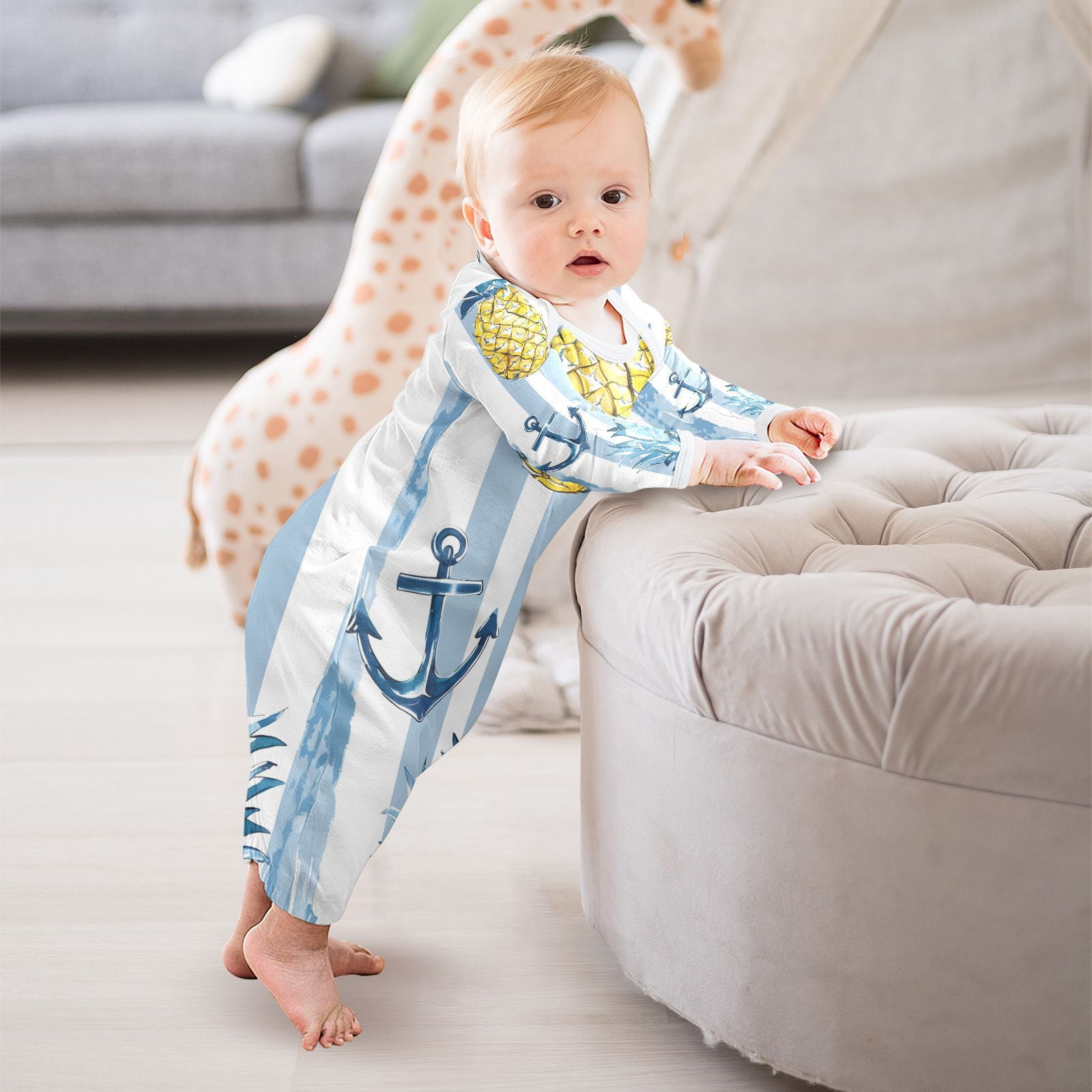 Anchor Pineapple Striped Newborn Baby Sleeper Gowns Baby Nightdress ...