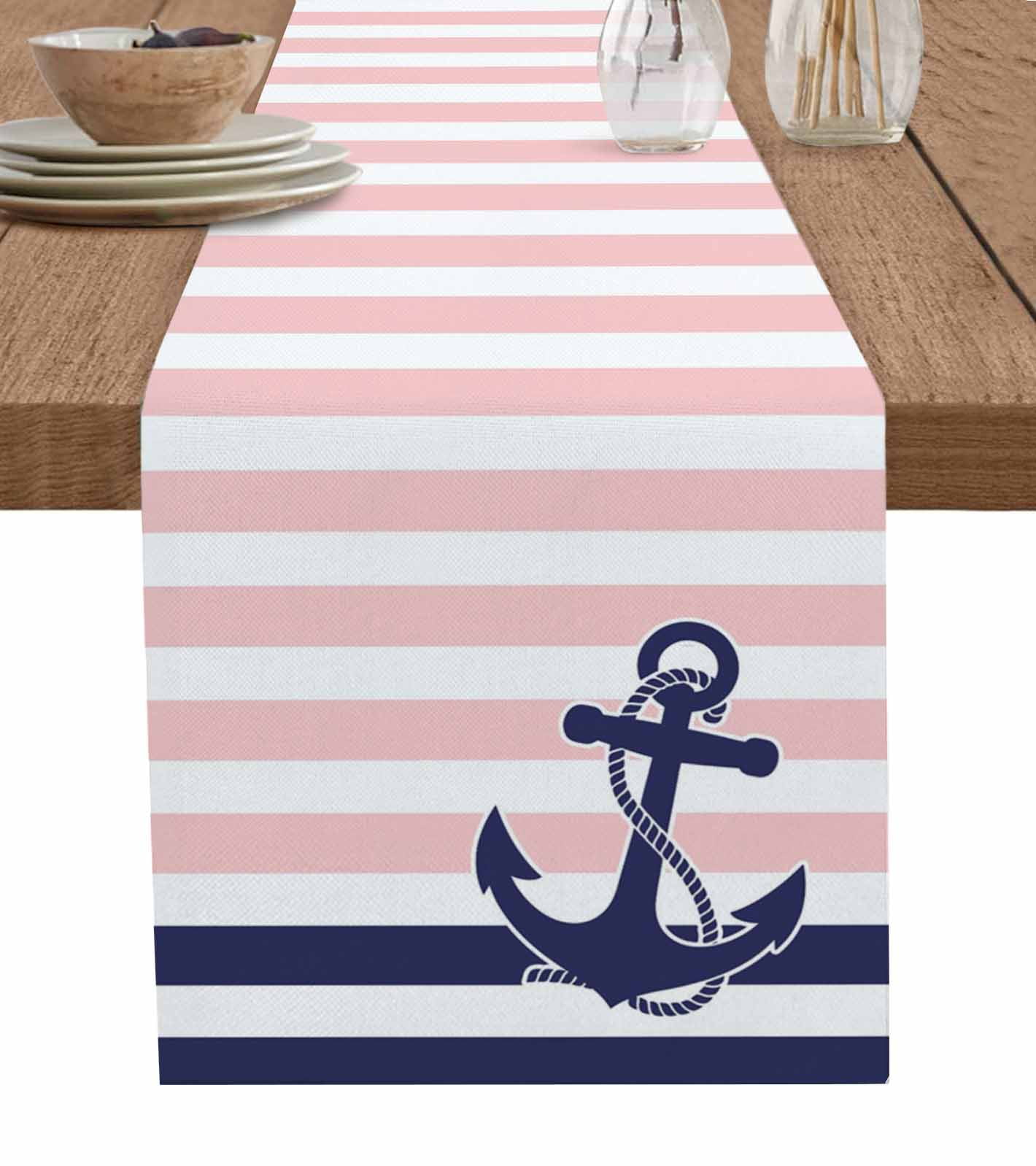 Anchor Pink Burlap Cotton Table Runner 13x36 Inches Short, Modern Navy ...