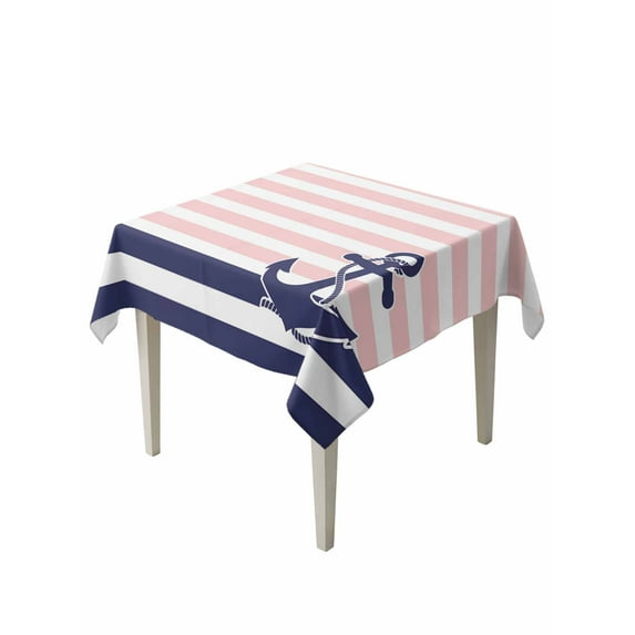 Anchor Pink Table Cloth, Modern Navy Blue White Striped Nautical ...