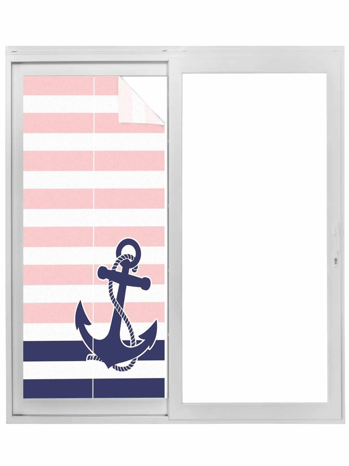 Anchor Pink Window Privacy Film, Modern Navy Blue White Striped ...