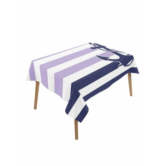 Anchor Purple Table Cloth, Modern Navy Blue White Striped Nautical ...