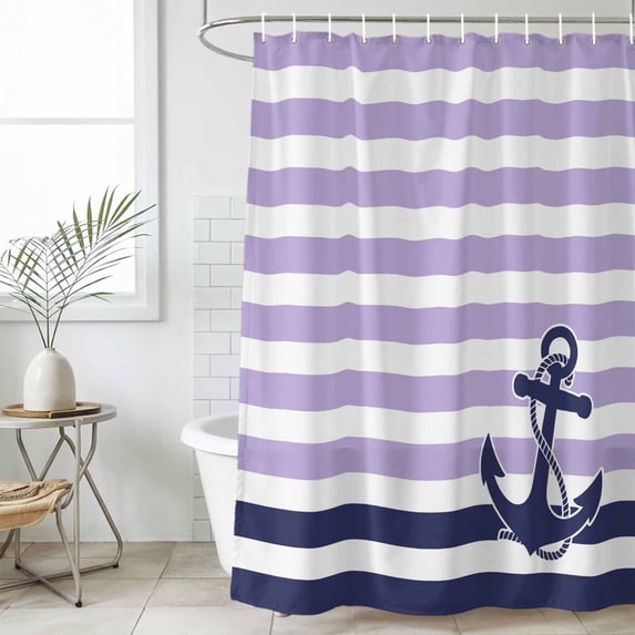 Anchor Purple Waterproof Fabric Shower Curtain,Modern Navy Blue White ...