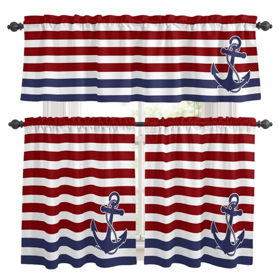 Anchor Red Kitchen Curtains, Kitchen Curtains and Valances Set of 3 ...