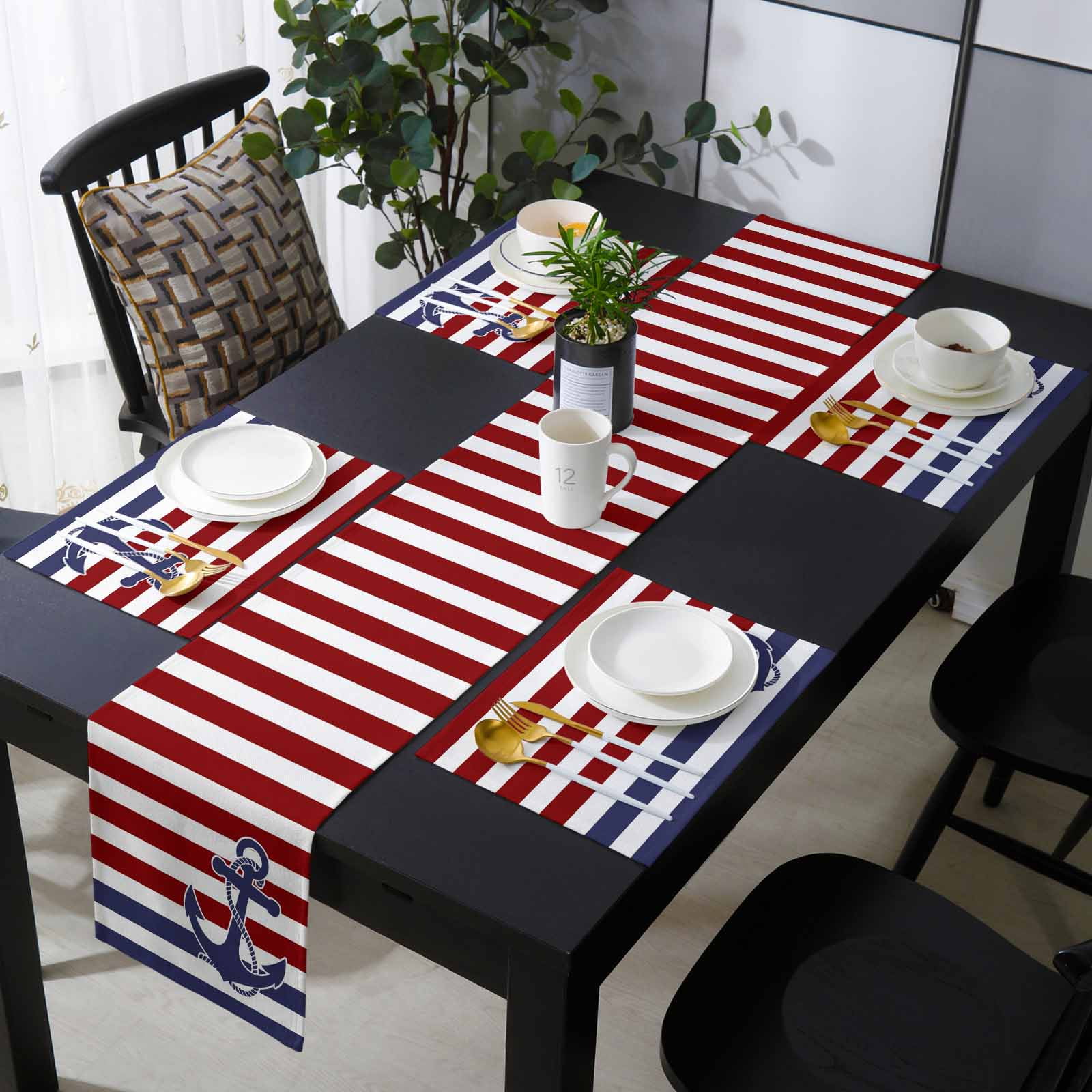 Anchor Red Placemats Set of 6 with 70 Inches Long Table Runners,Modern ...