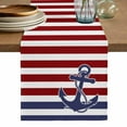 Anchor Red Table Runner, Modern Navy Blue White Striped Nautical ...