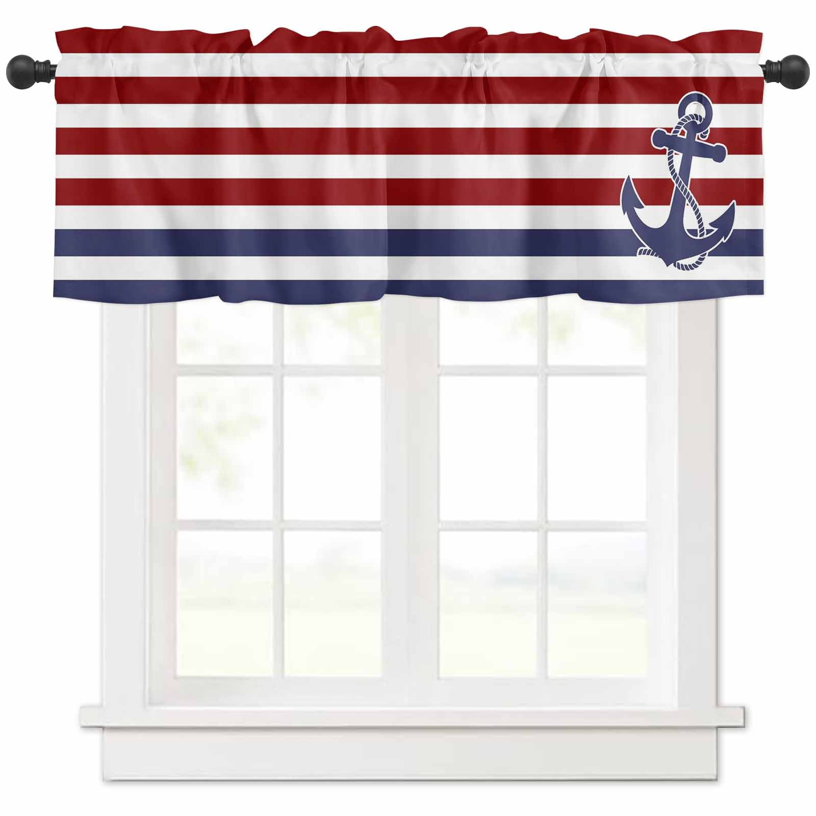 Anchor Red Valances for Windows Farmhouse Kitchen Curtains Valances Rod ...