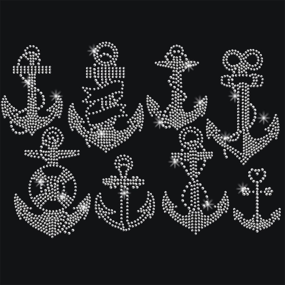 Anchor Rhinestone Iron on Hotfix Heat Transfer Decal Bling Rhinestone ...