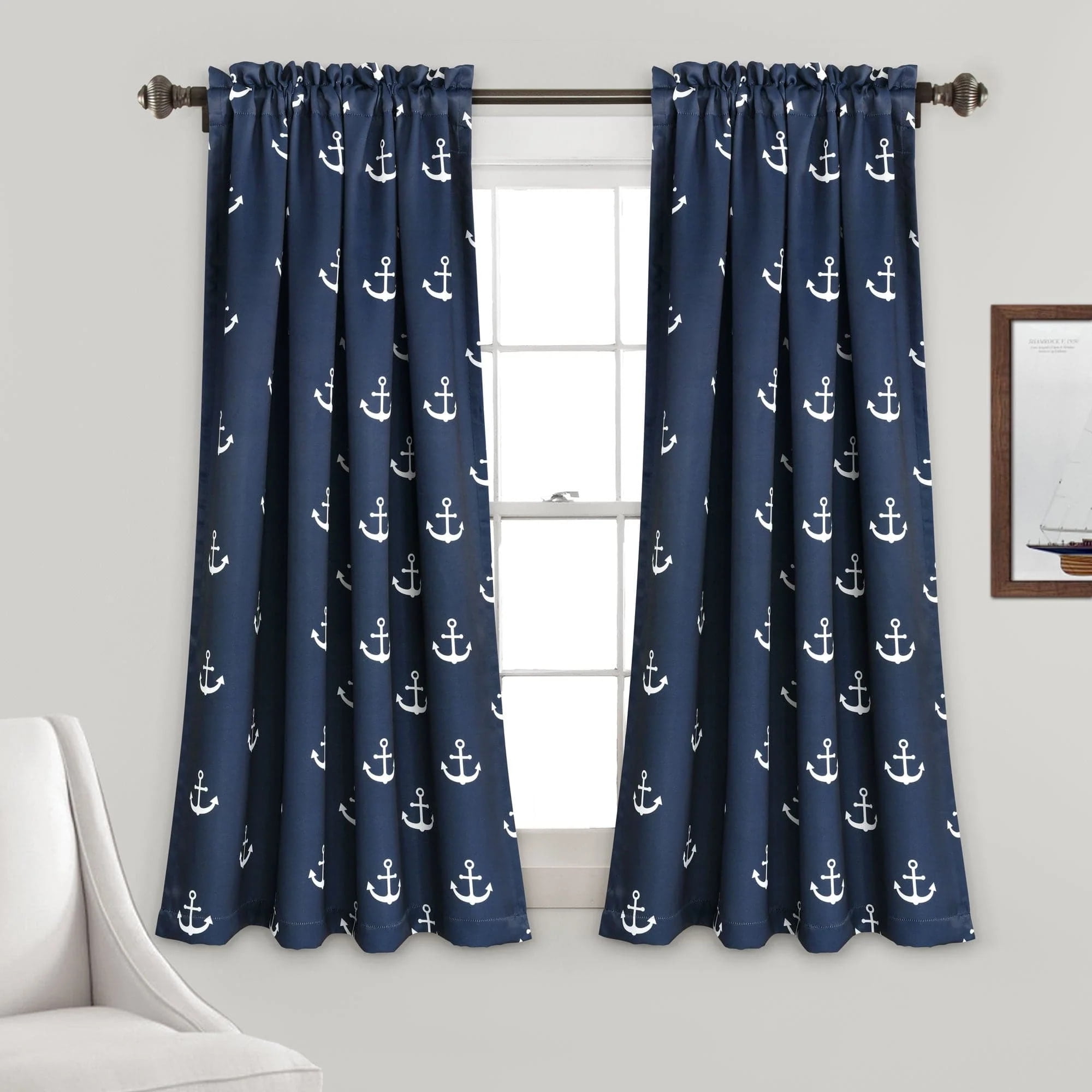 Anchor Room Darkening Window Curtain Panels Navy 52X63+2 Set - Walmart.com