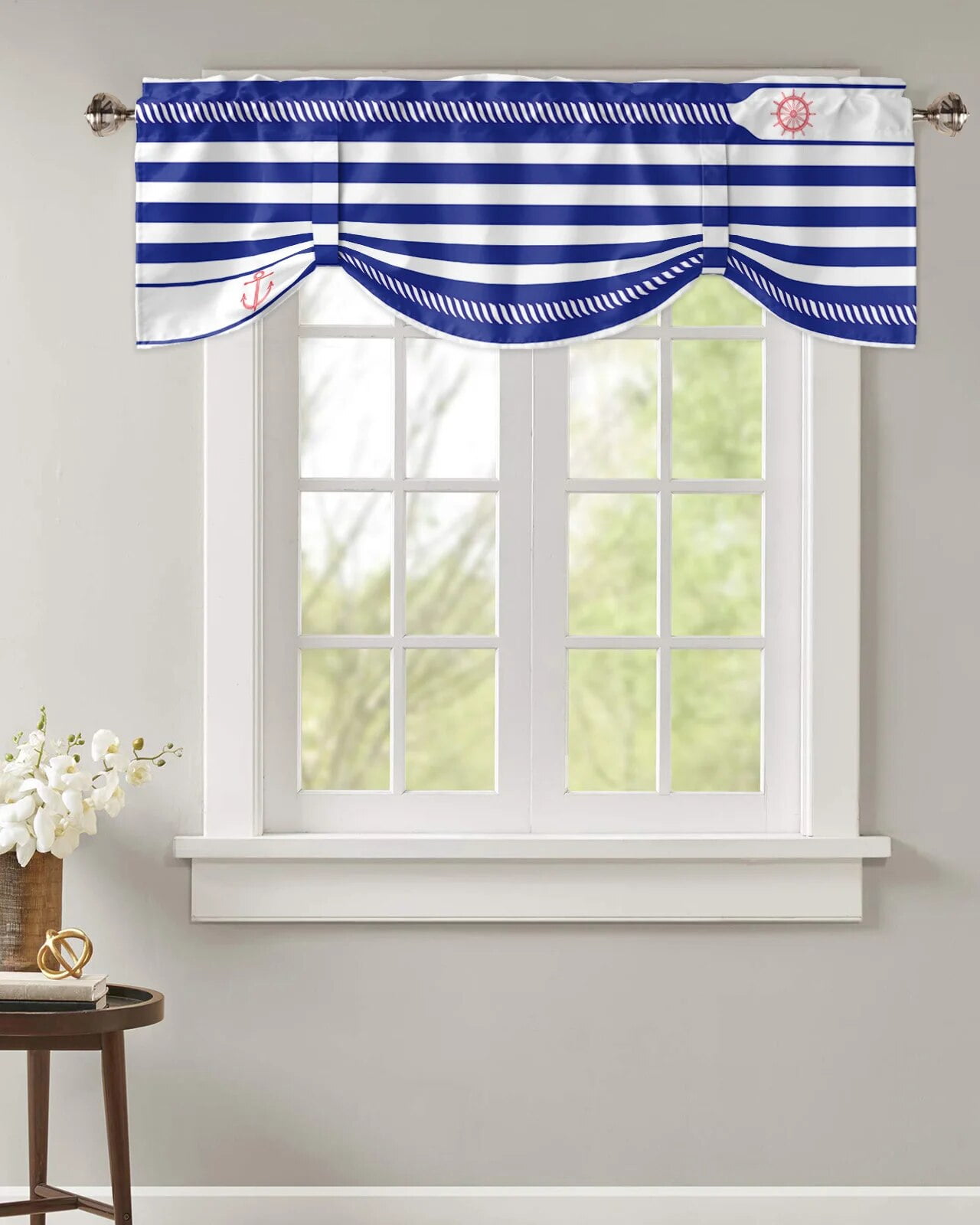 Anchor Rope Blue Stripe Kitchen Curtains Balcony Adjustable Roman ...