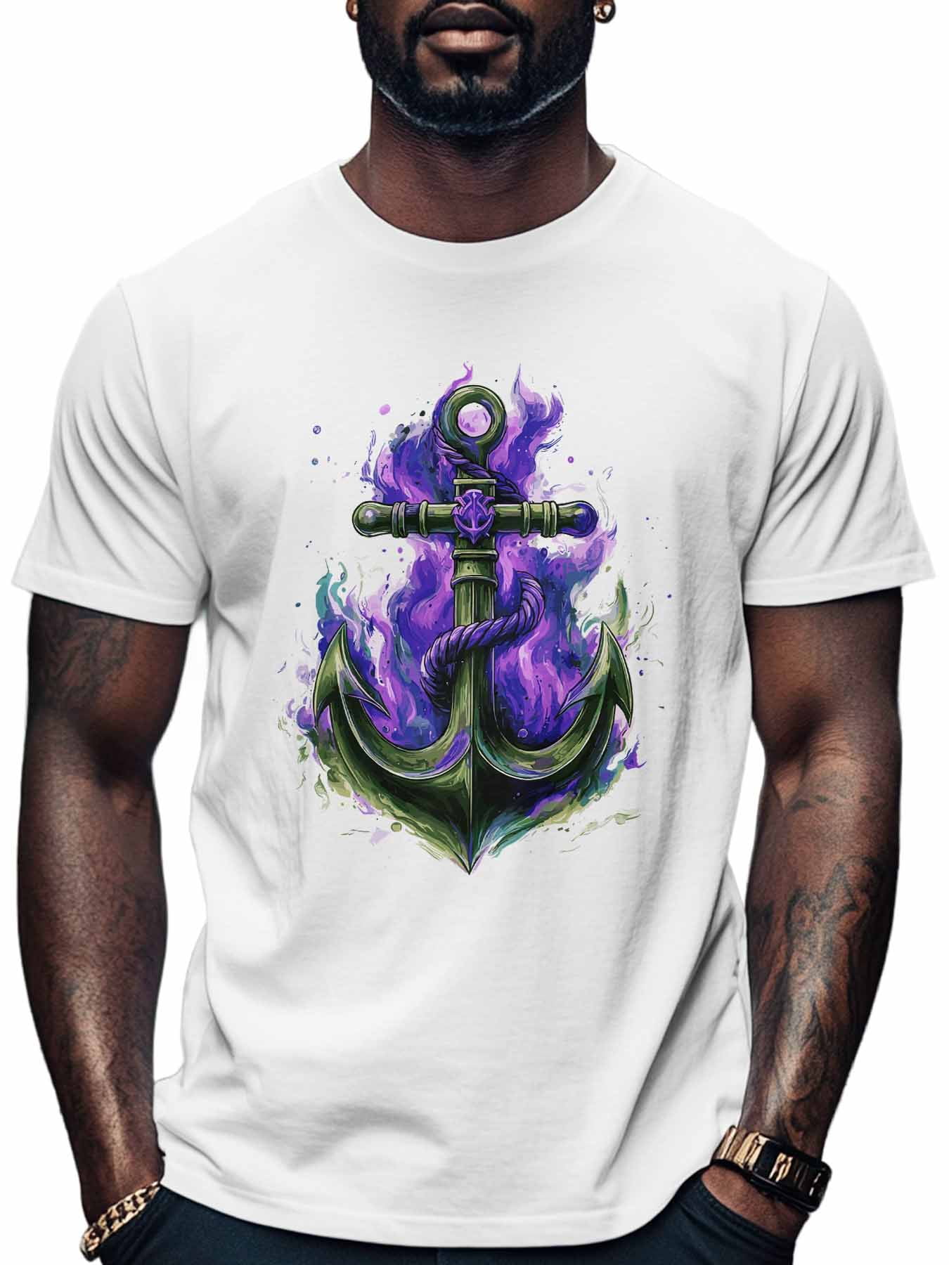 Anchor Rope Men's T Shirts Purple Flame T-Shirt for Men Crew Neck Tees ...