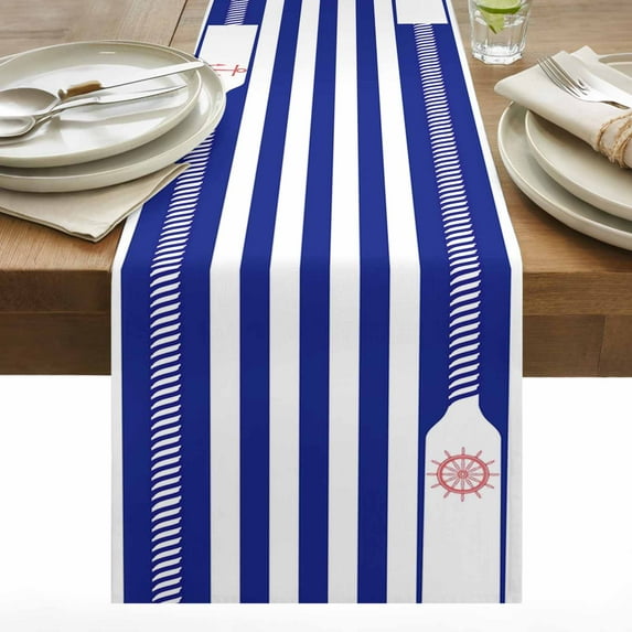 Anchor Rope Table Runner 13x48 inch and Steering Wheel Blue Cotton ...