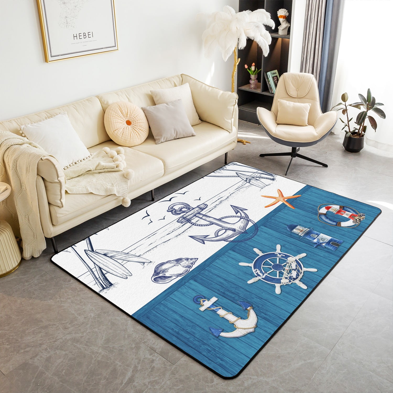 Anchor Rug for Kids Boys Girls,Tropical Palm Ocean Area Rug 3x5 ...