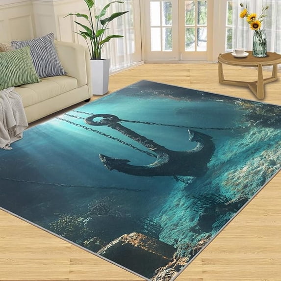 Anchor Rug, Nautical Marine Coastal Area Rugs for Bedroom, Sea ...