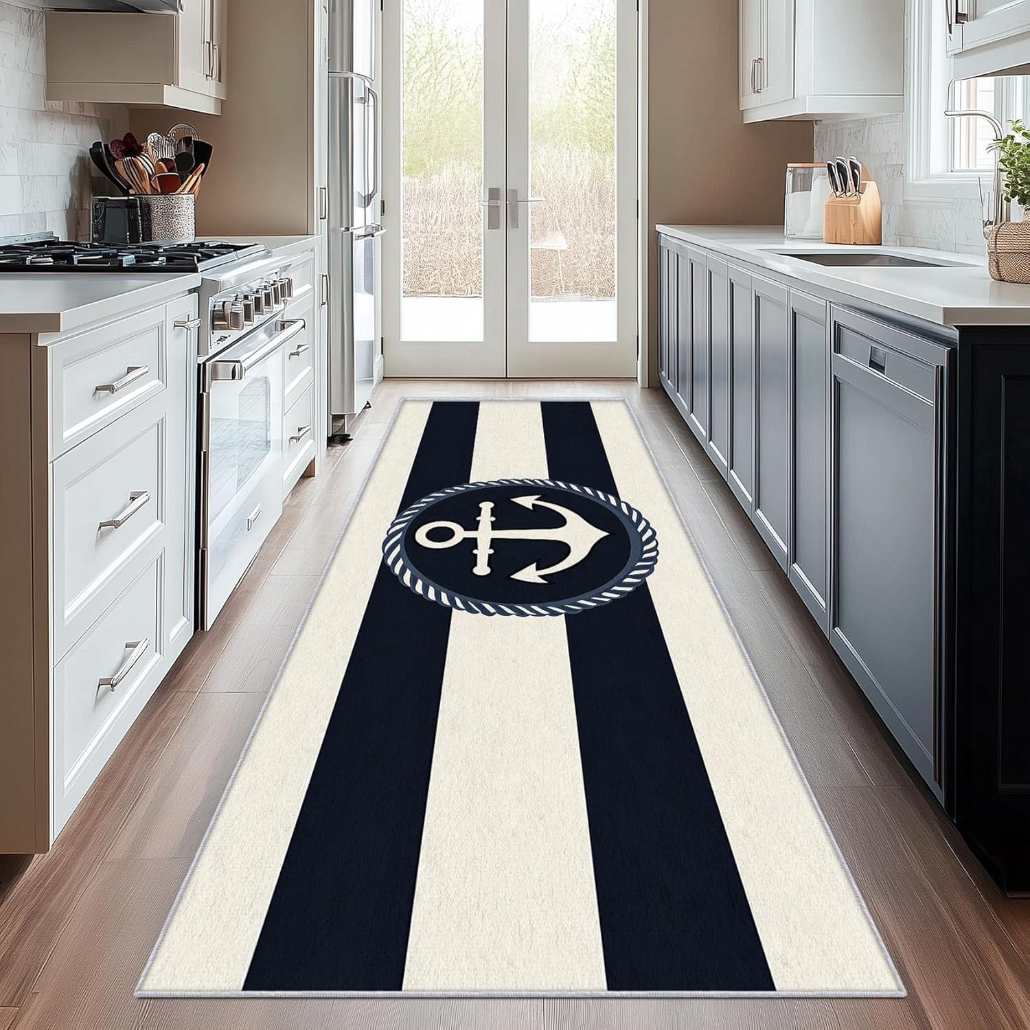 Anchor Runner Rug 2x6 - Hallway Runner Rug Ocean Nautical Striped ...