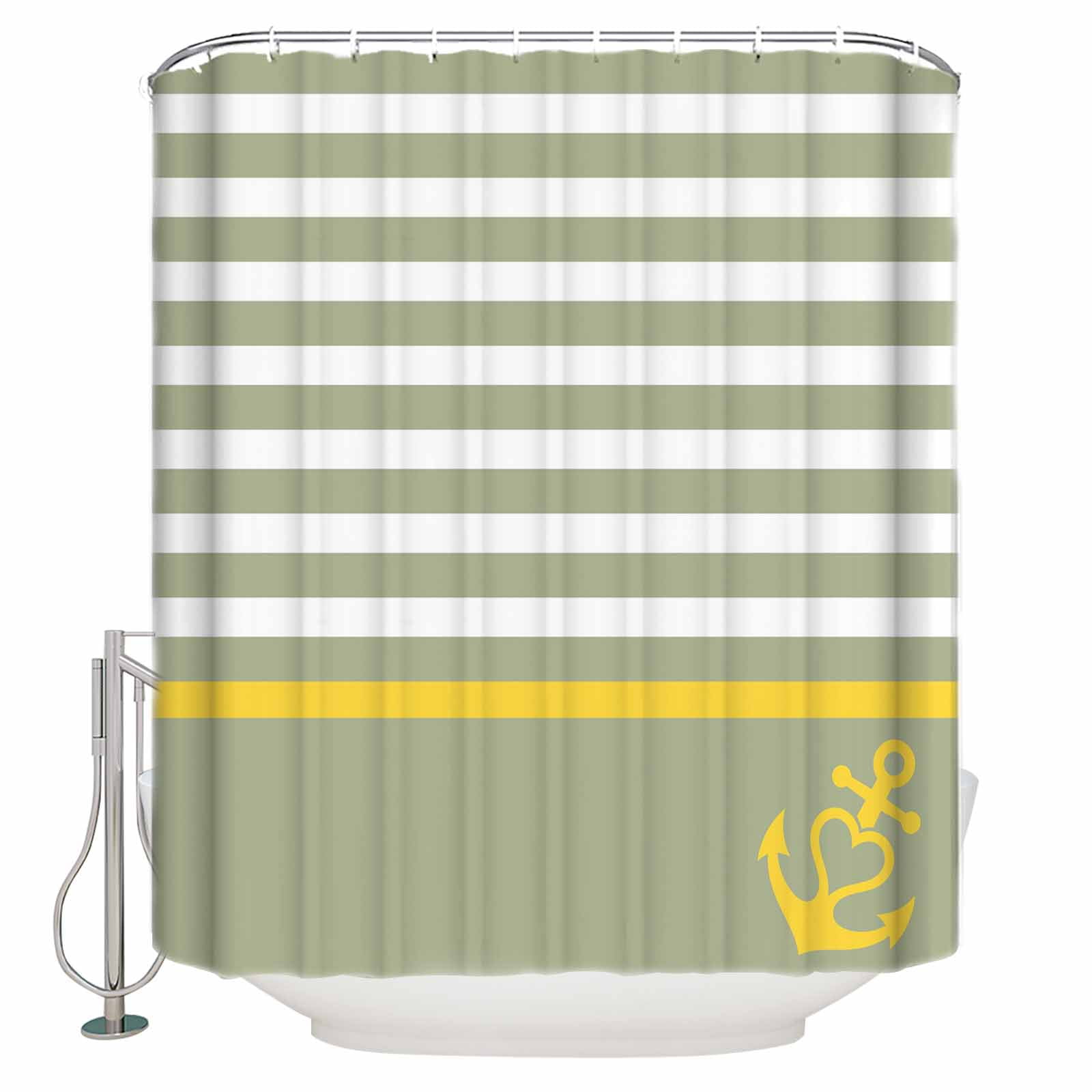 Anchor Sage Green Bathroom Shower Curtains with 12 Hooks Polyester ...