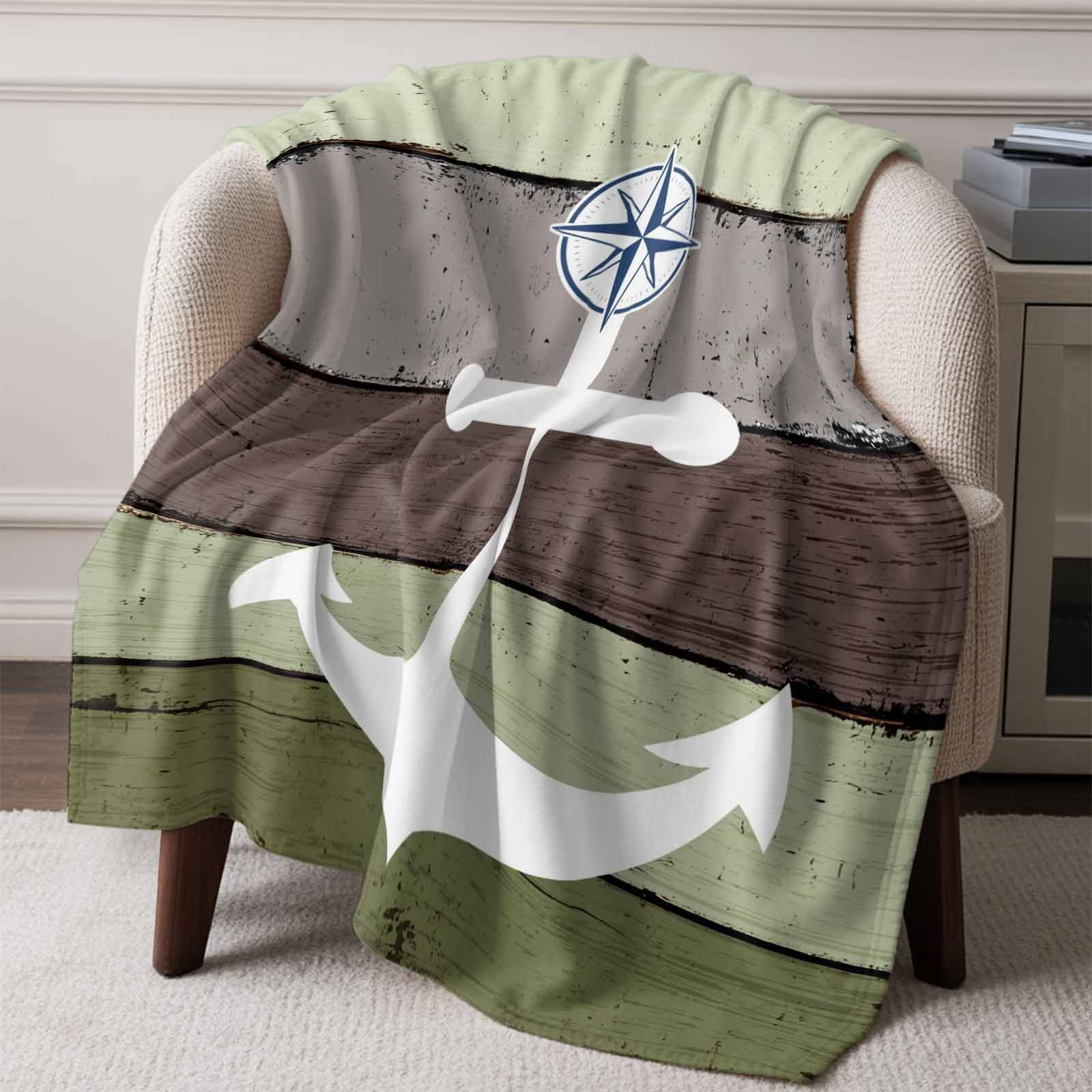 Anchor on Sage Green Farm Wood Grain Throw Blanket Flannel Fleece ...