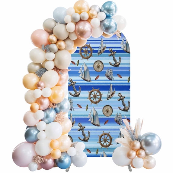Anchor Sailboat Arch Backdrop Cover 6.6 FT Compass Rudder Blue Stripes ...