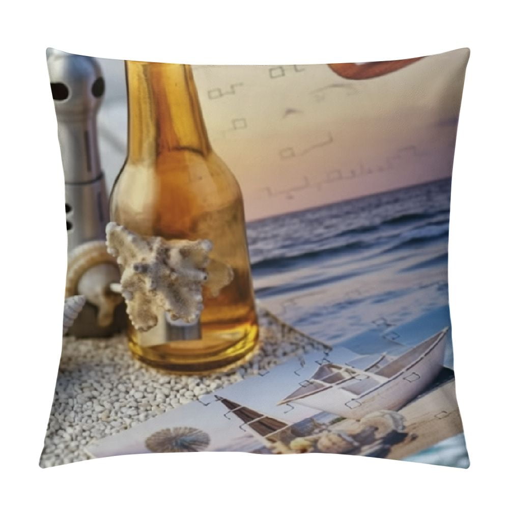 Anchor Sailboat Summer Beach Starfish Shell Cushion Cover with Zippe ...