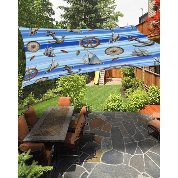 Anchor Sailboat Sun Shade Sail 12'X16' Compass Rudder Blue Stripes ...