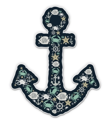 Anchor Sea Life Fish Underwater - 3" Vinyl Sticker - For Car Laptop ...