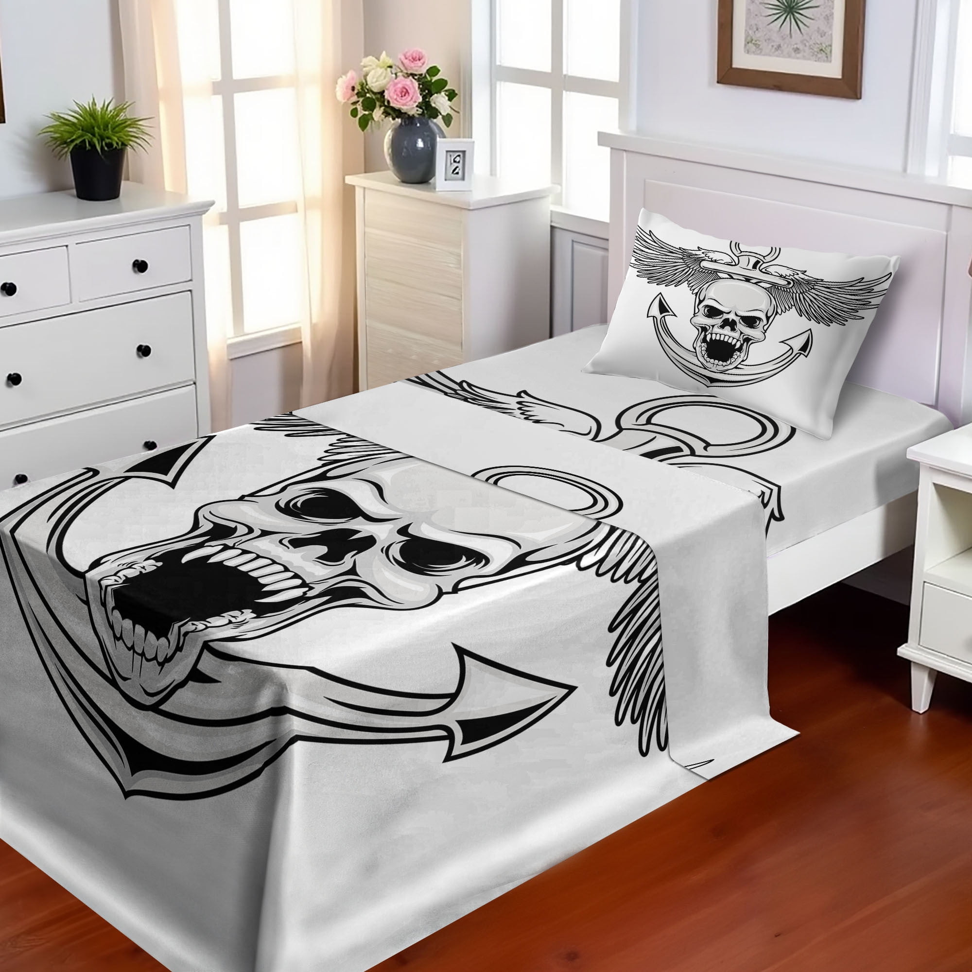 Anchor Sheet Set, Skull with Anchor and Eagle Wings Freedom Devil Sea ...
