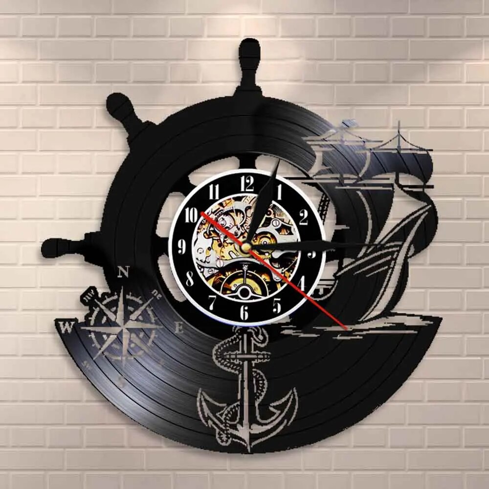 Anchor Ship Naval Compass Vintage Nautical Vinyl Wall Clock,Vinyl ...