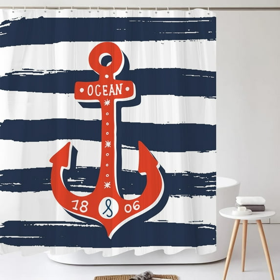 Anchor Shower Curtain Sets Non-Slip Rug Toilet Cover Bath Mat l Anchor ...