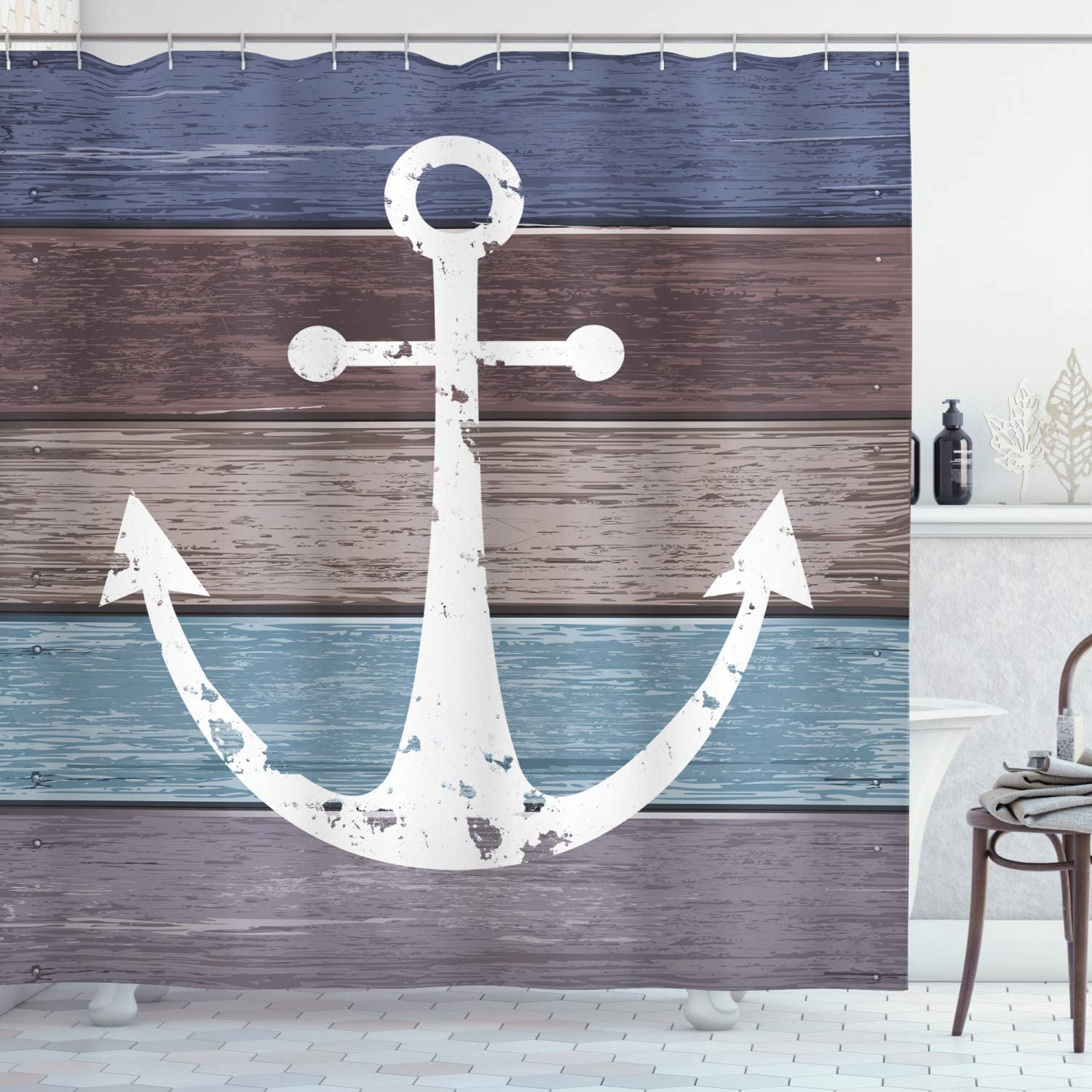 Anchor Shower Curtain, Timeworn Nautical Themed Marine Pattern and ...