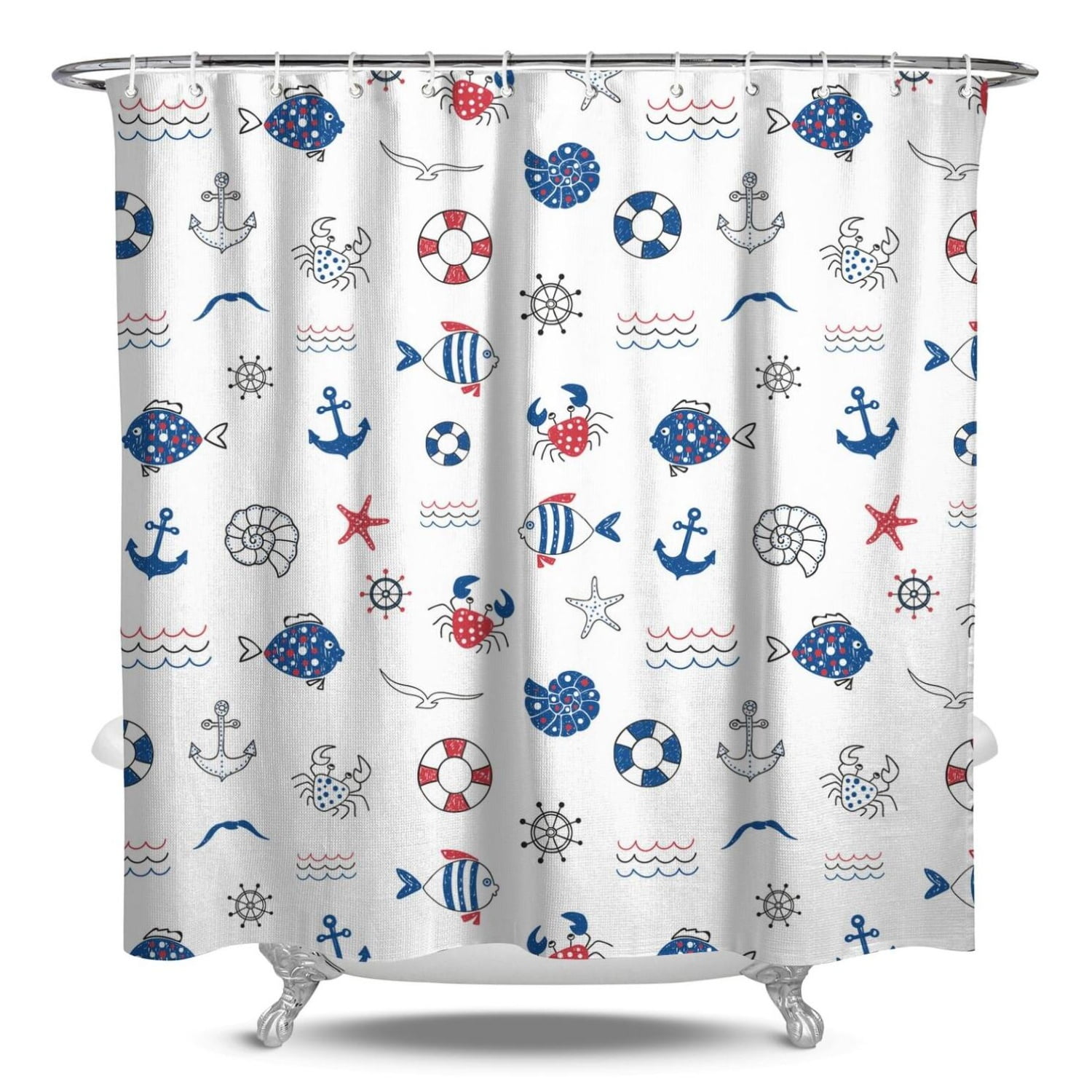 Anchor Shower Curtain Waterproof Fabric, Nautical Coastal Marine Sea ...