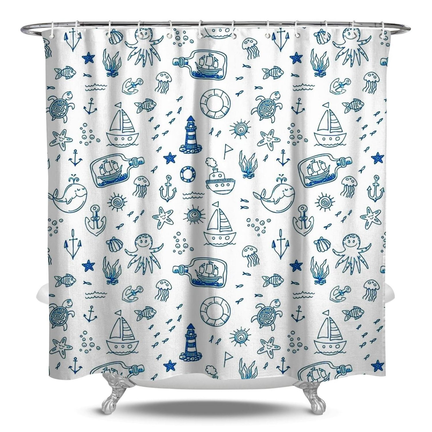 Anchor Shower Curtain Waterproof Fabric, Nautical Coastal Marine Sea ...