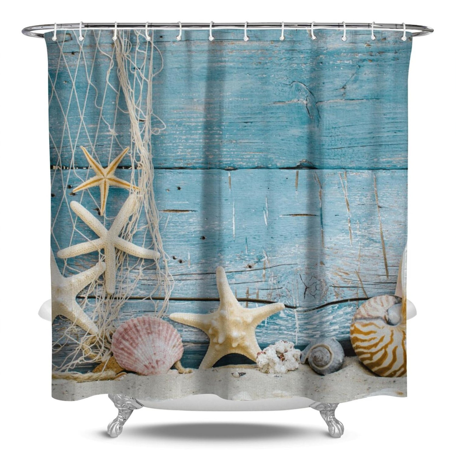 Anchor Shower Curtain Waterproof Fabric, Nautical Tropical Coral ...