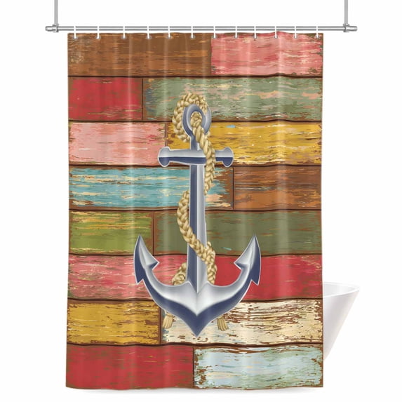 Anchor Shower Curtains for Bathroom, Rope Vintage Brown Green Wood ...