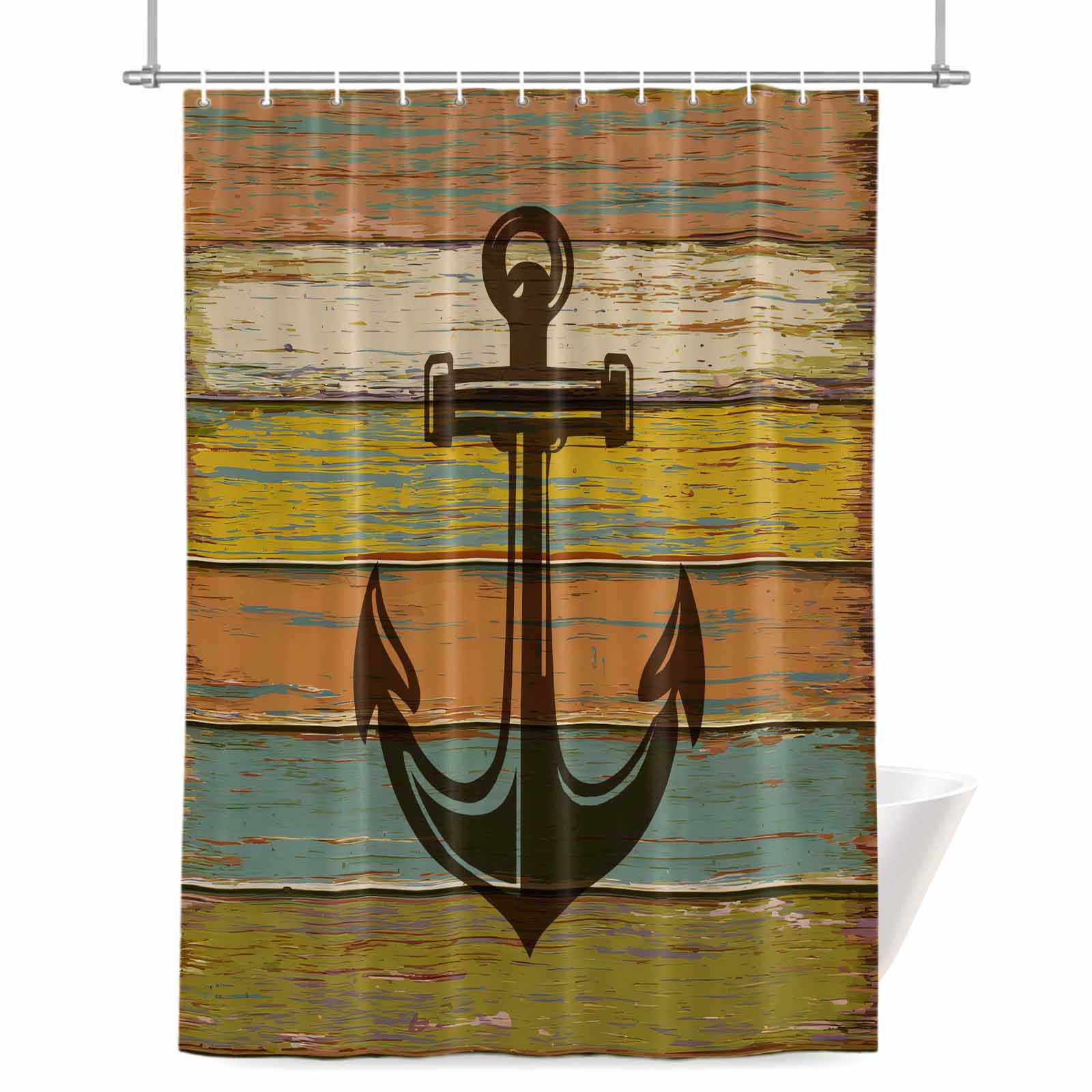Anchor Shower Curtains for Bathroom, Vintage Yellow Orange Wood Board ...