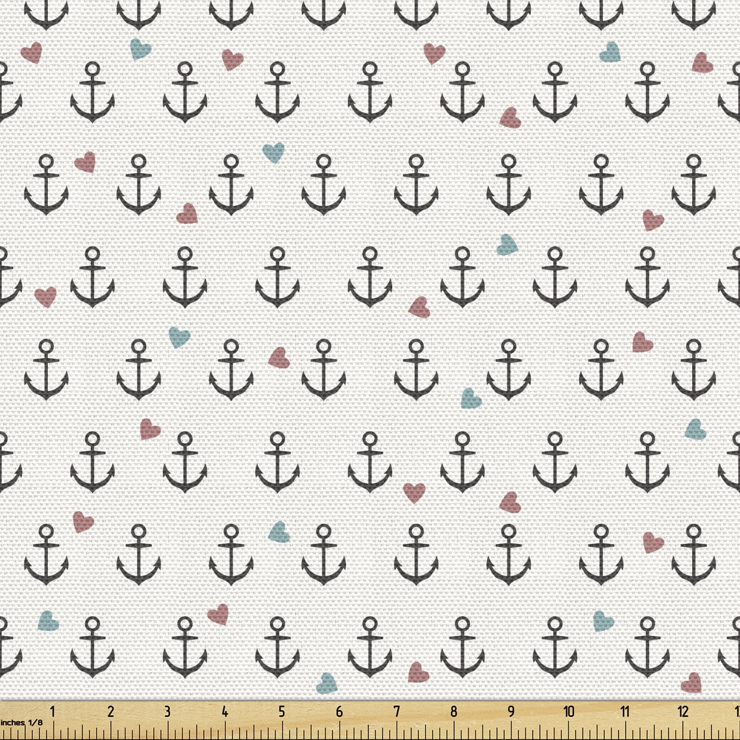 Ambesonne Colorful Fabric by the Yard Upholstery, Hearts Sailor Holiday, 1 Yard, Eggshell ...