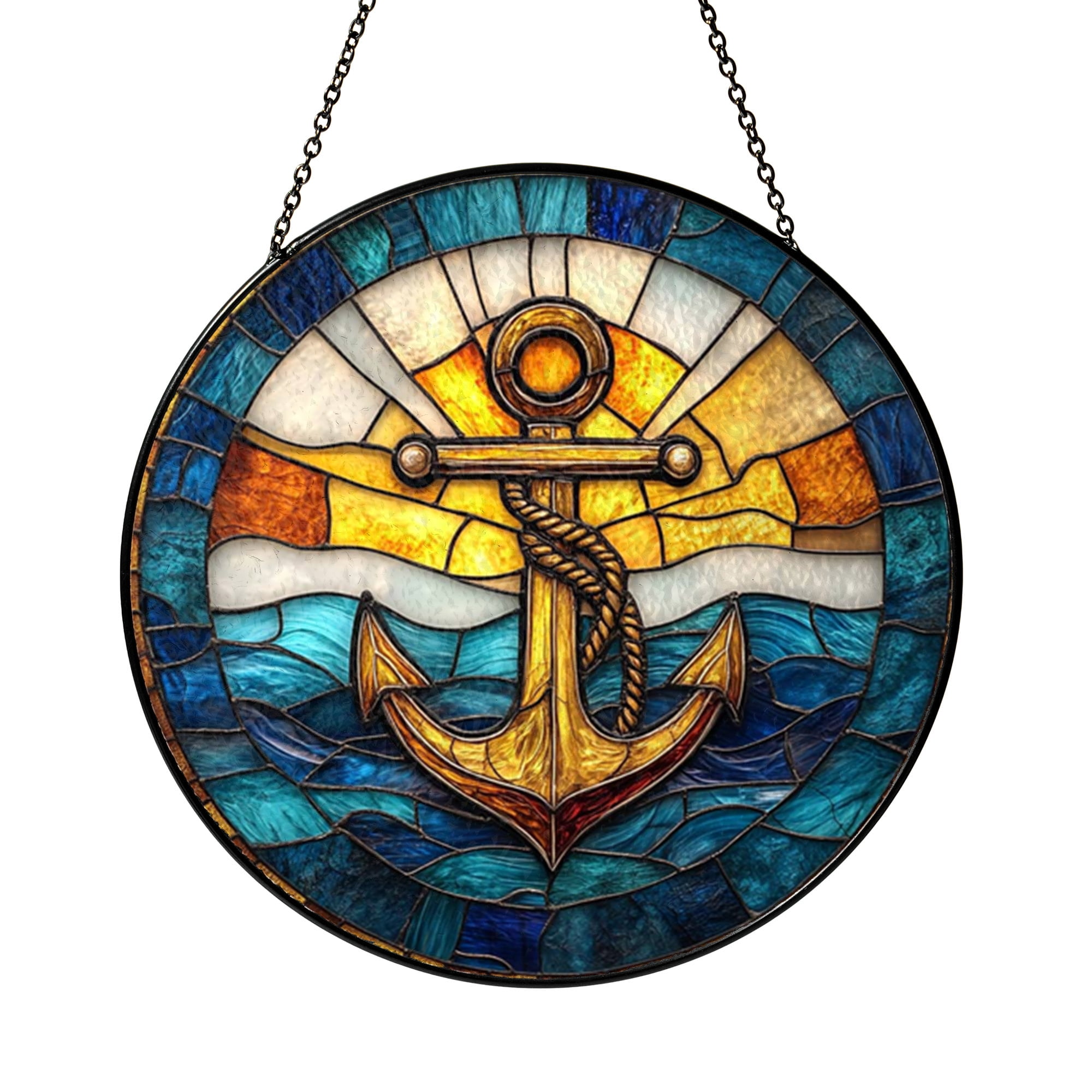 Anchor Stained Glass Effect Suncatcher Window Hanging, Nautical Marine ...