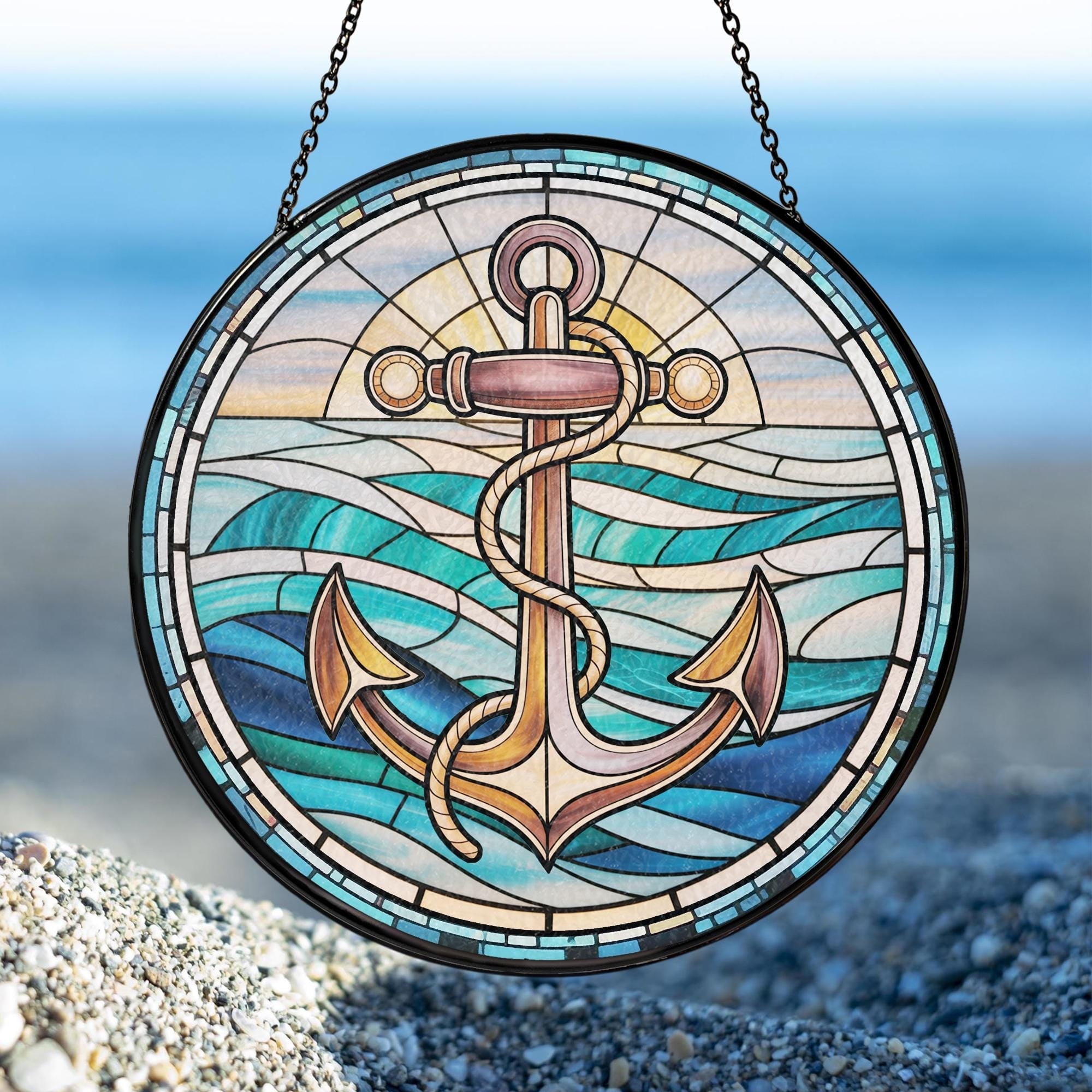 Anchor Stained Glass Window Hanging, Boat Anchor Sailing Stained Glass ...