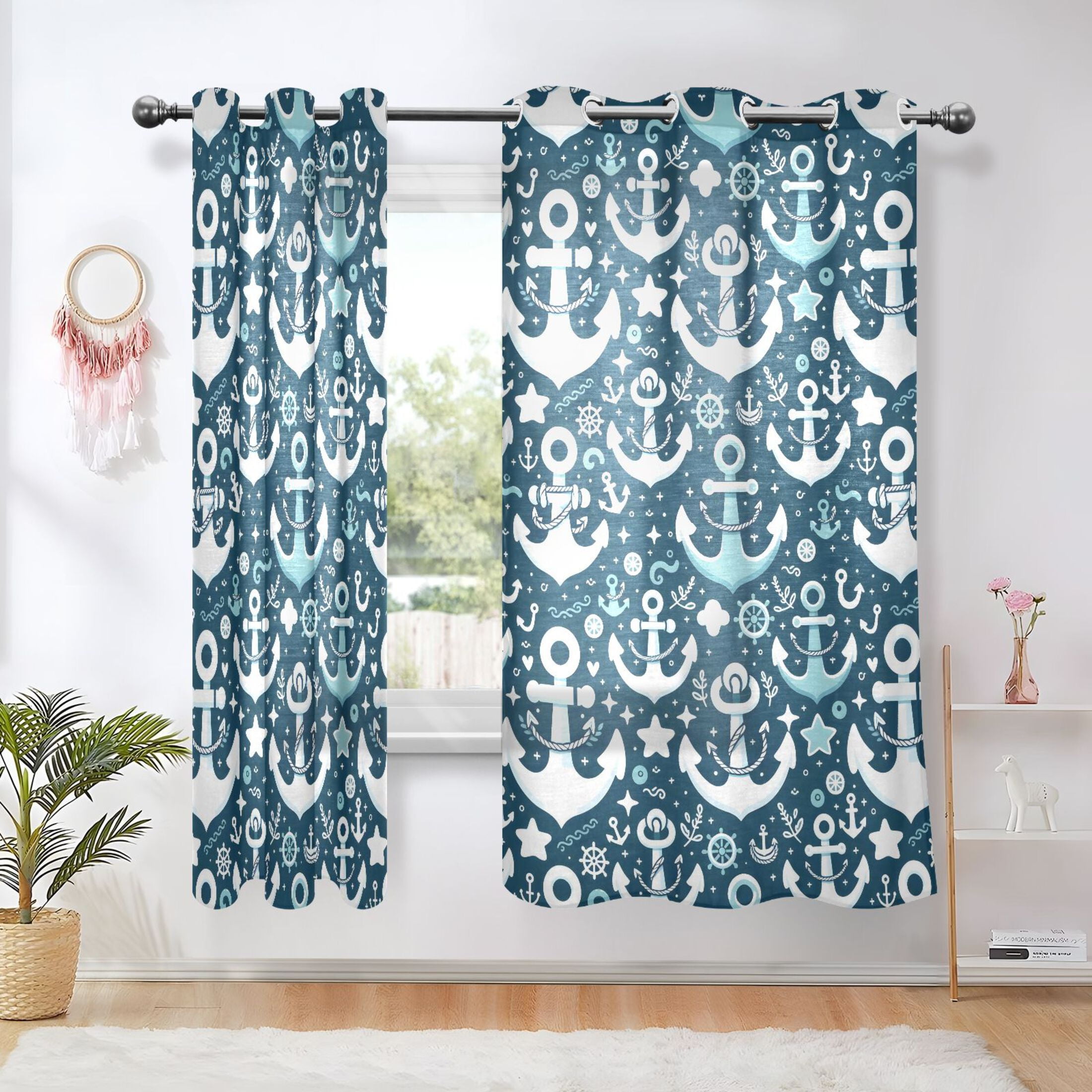 Anchor Star Rudder Heart Sheer Curtains 2 Panels Set Grommet Drapes for ...