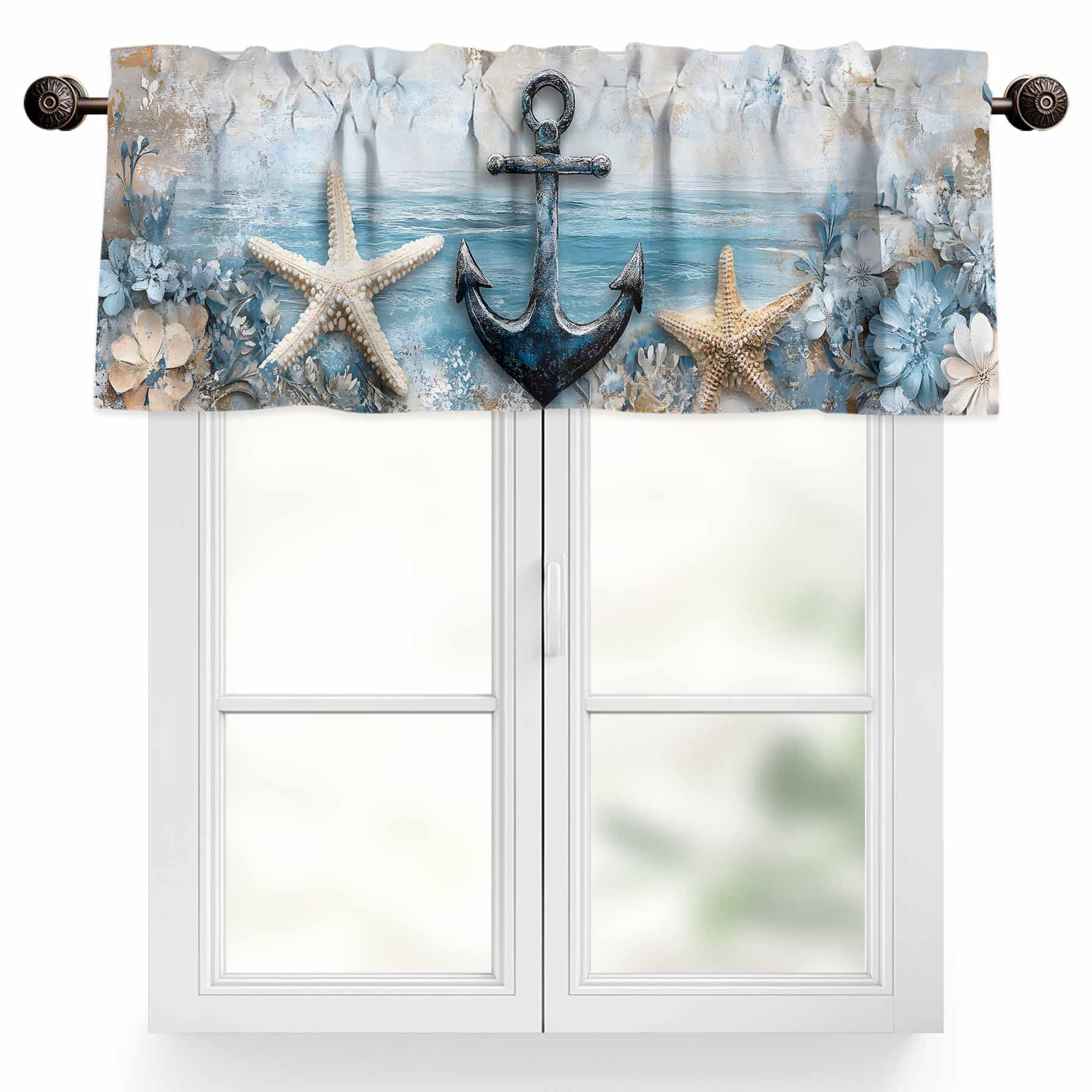 Anchor Starfish Valances for Windows, 60 x 18in, Shell Floral Vintage ...