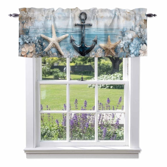 Anchor Starfish Valances for Windows, Shell Floral Valance Window ...